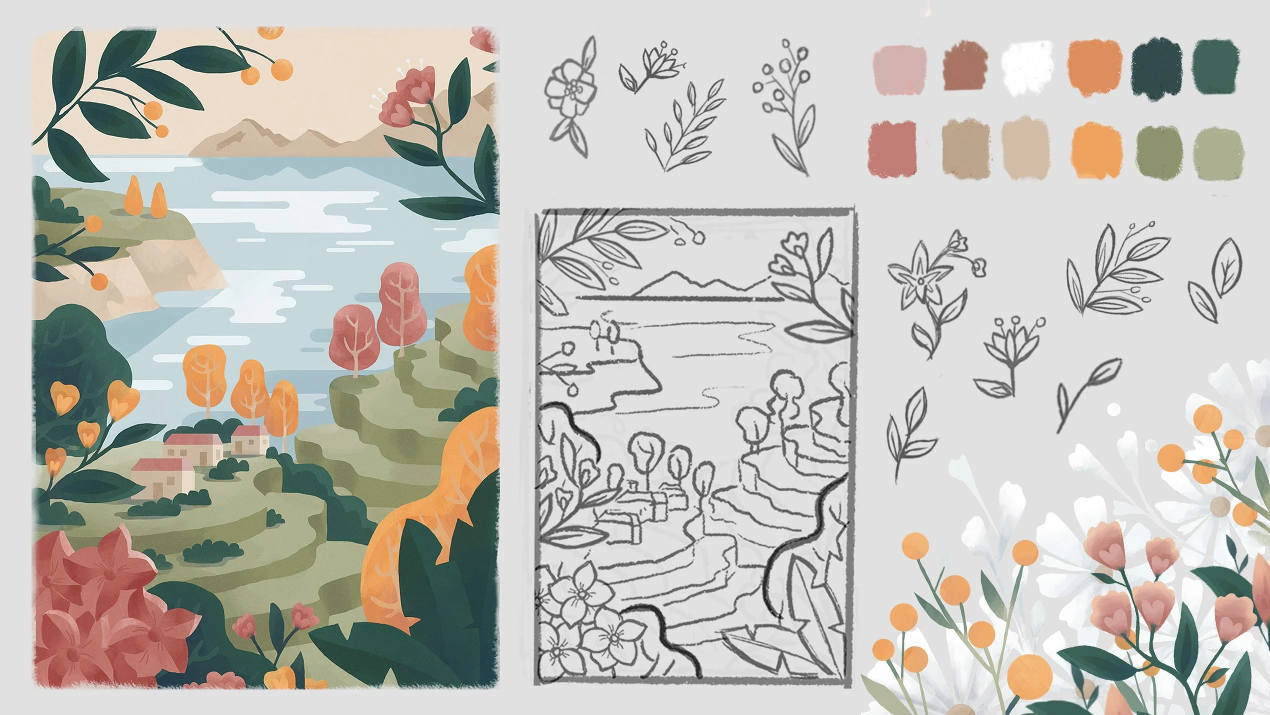 Landscape Illustration Process Following a Client Brief